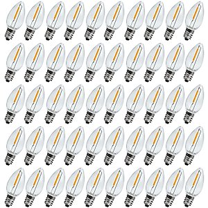 50 Pack C7 LED Night Light Bulbs, C7 LED Replacement Light Bulb for Christmas String Light, 0.6 Watt Equivalent to 7 Watt, Warm White 2200K, E12 Candelabra Base Clear Plastic LED Bulbs