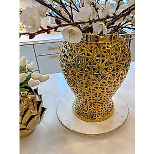 GMRS Home White Marble Board for Meats Breads Charcuterie Round Cutting Serving Board with Gold Foiling - 12 Inch