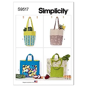 Simplicity Reusable Tote Bag Sewing Pattern Kit, Code S9517, One Size, Multicolor