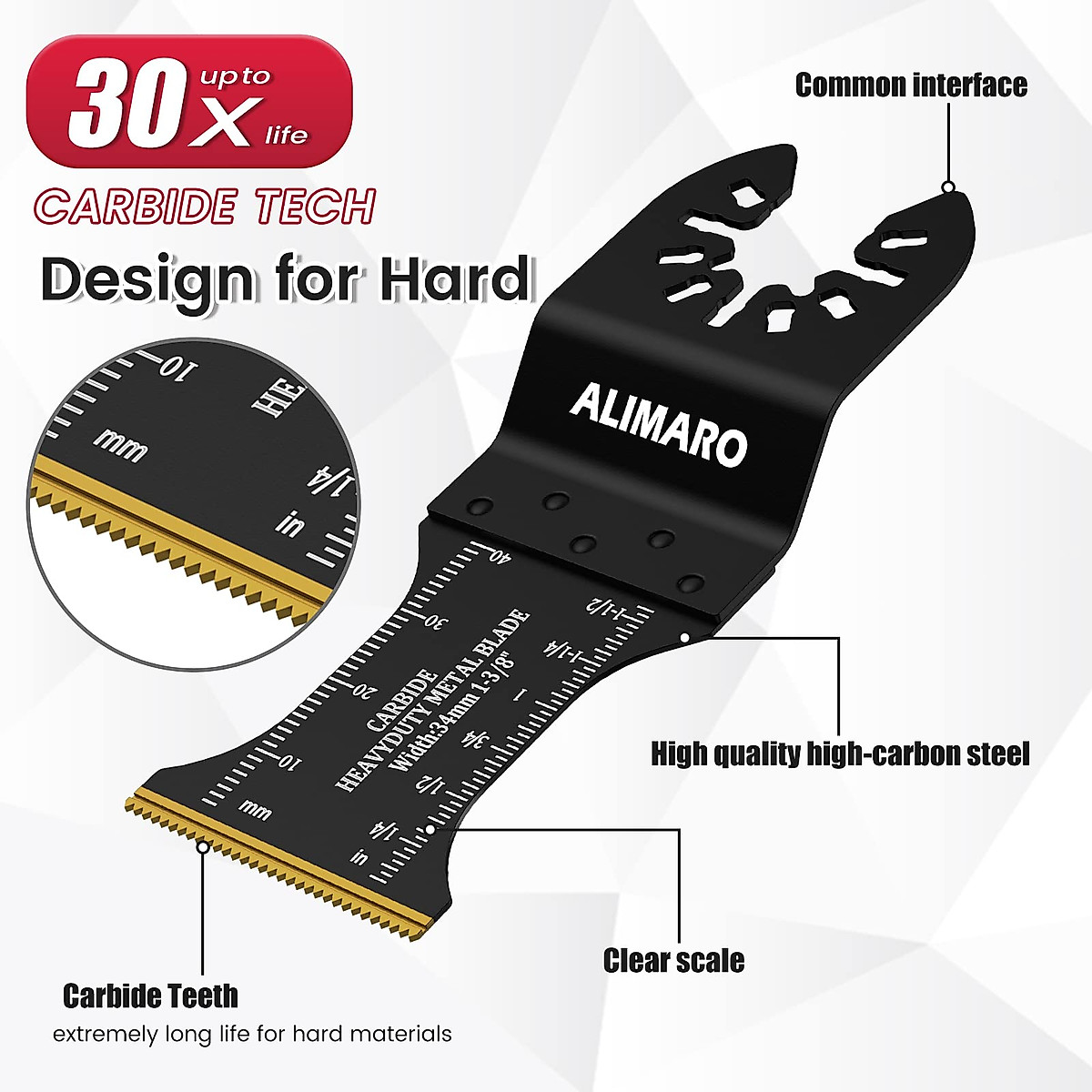 5PCS Carbide Oscillating Multitool Blades, Oscillating Saw Blade for Hardened Metal, Nails, Bolts, Screws, Multi Tool Blade Kits Universal Quick Release Fit Dewalt Milwaukee Rockwell and Bosch