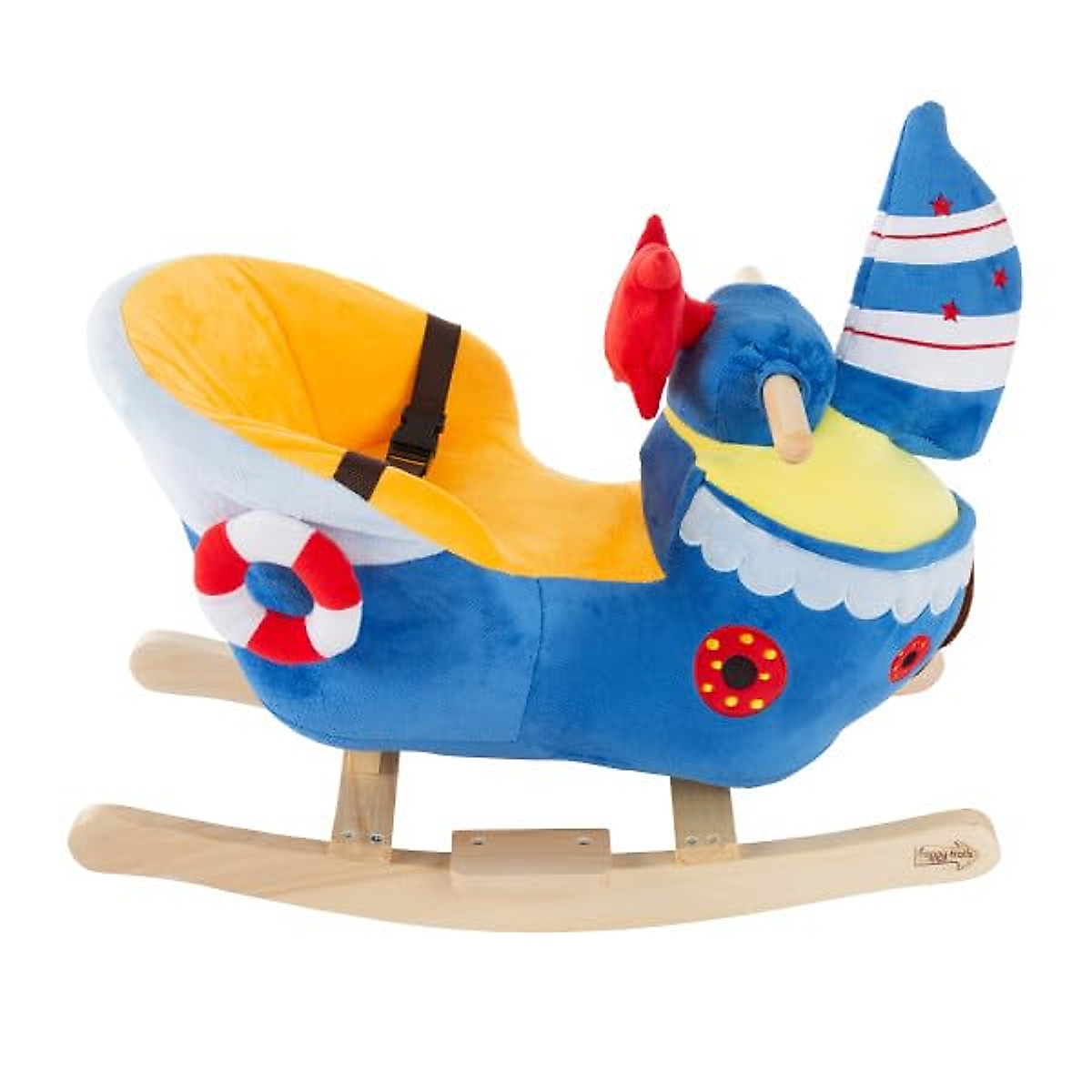 Happy Trails Boat Rocker Toy-Kids Ride On Soft Fabric Covered Wooden Rocking Ship-Neutral Design for Any Nursery-Fun for Toddler Boys and Girls