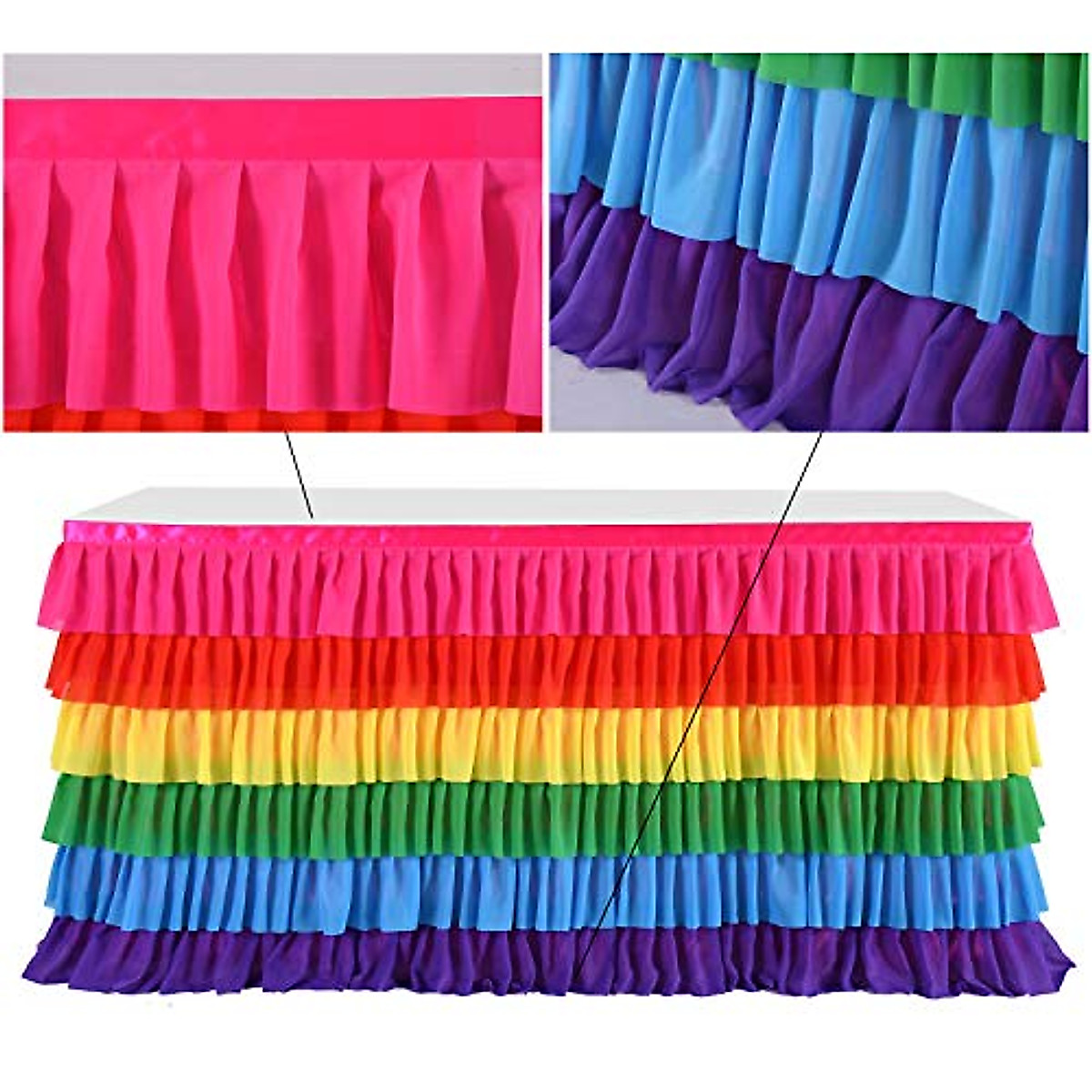 Rainbow Table Skirt Ruffle Unicorn Table Skirts for Rectangle Table 6ft Baby Shower Birthday Unicorn Party Fiesta Home Decoration