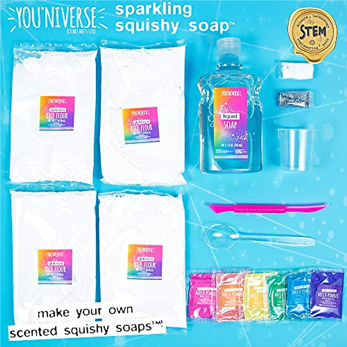 Just My Style You*niverse Sparkling Squishy Soaps, At-Home STEM Kits for Kids Age 8 and Up, DIY Shape Soaps, Chemistry Activities for Birthday Parties, Sleepovers