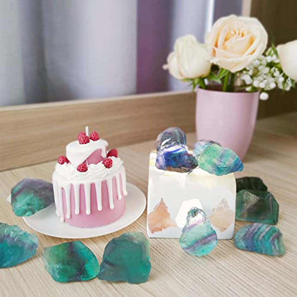 1 lb Rough Crystals Bulk Raw Rainbow Fluorite Healing Stones for Tumbling, Wire Wrapping, Wicca Reiki,Meditation