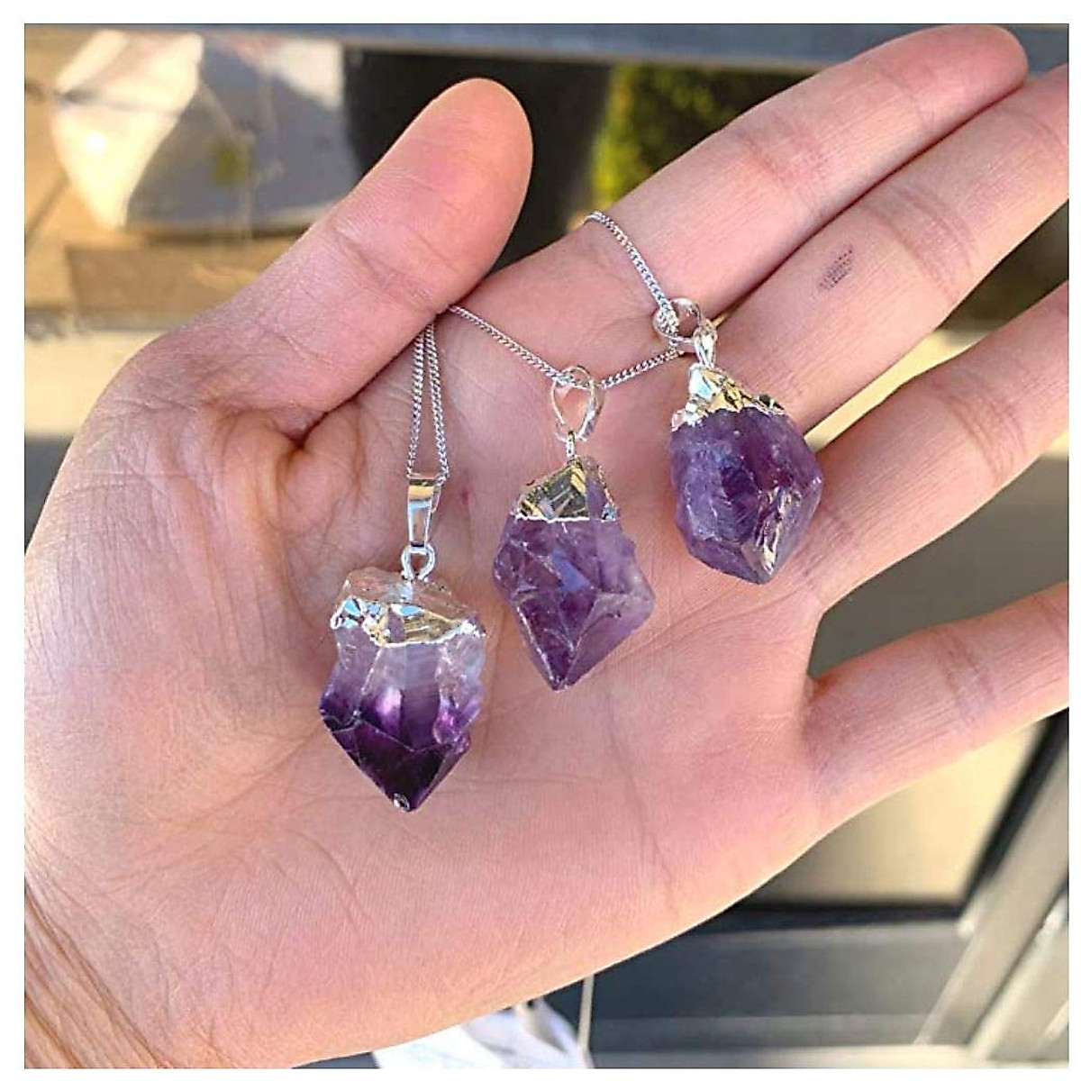 Adabele 1pc Real 925 Sterling Silver Raw Purple Amethyst Crystal Drop Pendant Statement Necklace 18 inch Free Form Healing Chakras Stone Fine Jewelry Gift NK18-21