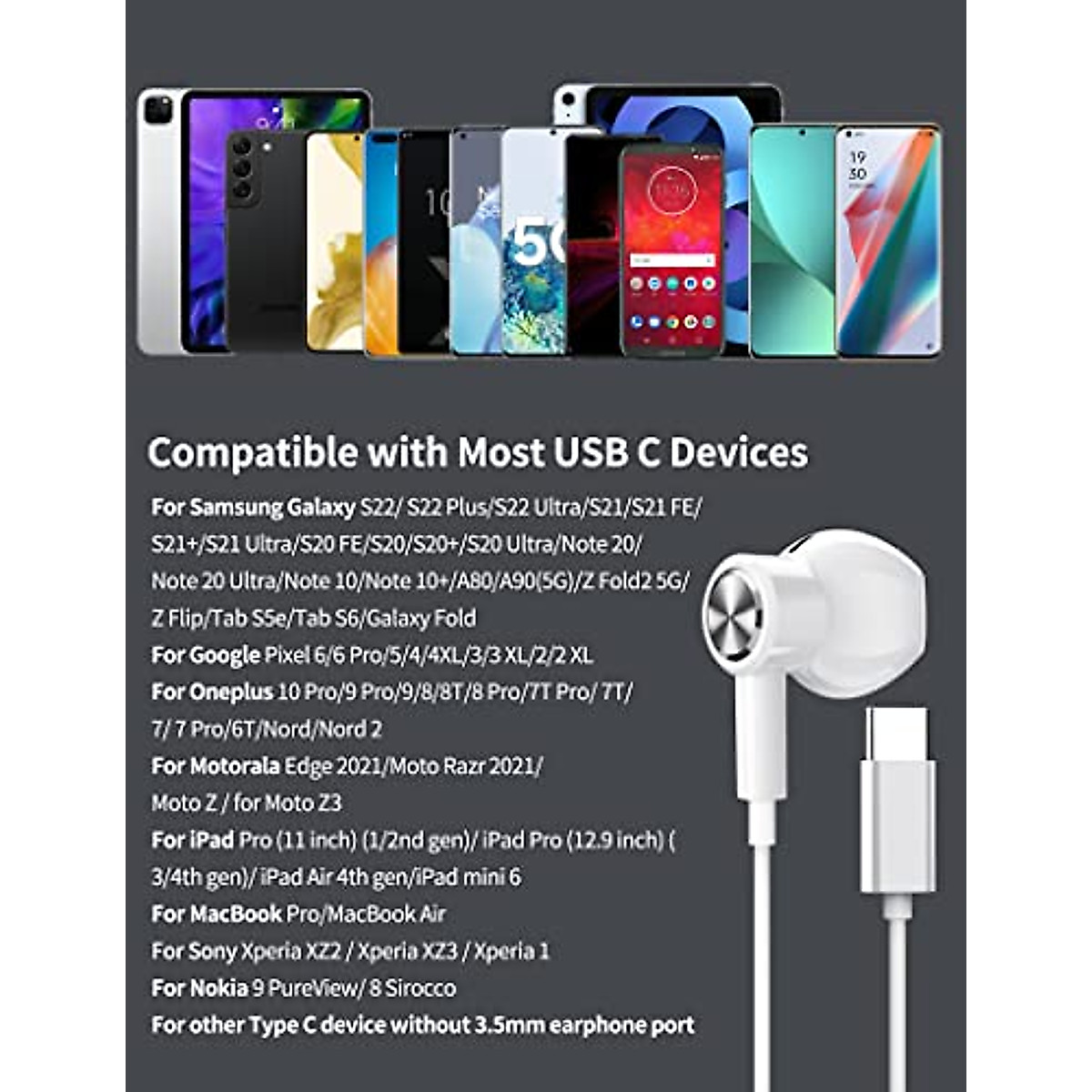 USB C Headphones, ACAGET Galaxy S22+ Ultra S23 Earbuds Wired USB Type C Earphones Magnetic Headsets with Mic Volume Control HiFi Stereo Headphone for Samsung S21 FE Note 20 Oneplus 10 Pro 9 Pixel 7 6A