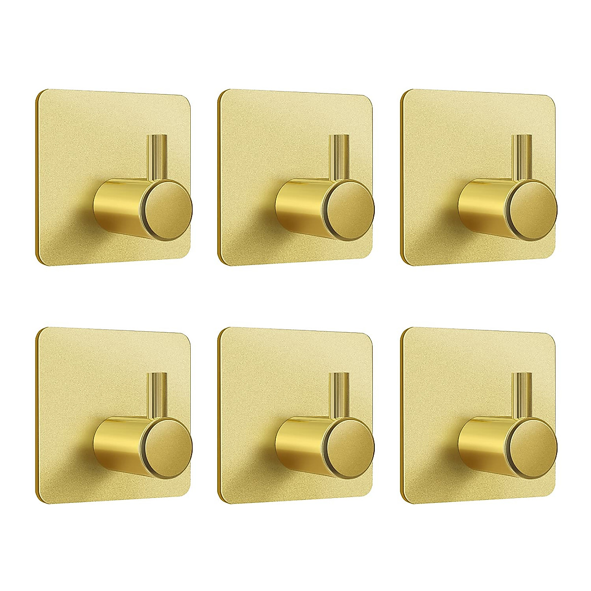 VAEHOLD Gold Adhesive Hooks, Heavy Duty Wall Hooks Waterproof Aluminum Hooks for Hanging Coat, Hat, Towel, Robe, Key, Clothes, Towel Hook Wall Mount for Home, Kitchen, Bathroom, Office (6 Pack