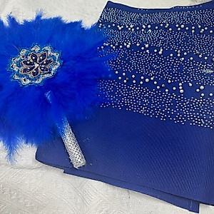 Msbfea Blue Feather Fan with ASO Oke Headtie Matching for Ladies Wedding Party Nigerian Style Fan Design African - ASO Fan Color 198