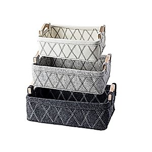 Yuehuam 3pcs Fabric Storage Baskets Set Storage Bins with Wood Handle Canvas Toys Clothes Organizer for for Closet, Decorative Floor