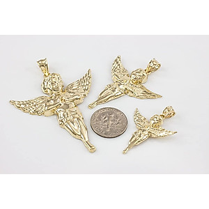 Religious Jewelry 10K Yellow Gold 1-2/5" Tall Angel Heavenly Guardian Pendant Charm - Small