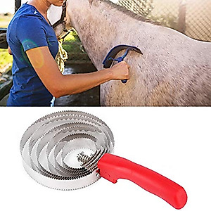 Gojiny 6 Ring Curry Comb Reversible Metal Horse Curry Comb Stainless Steel Dog Spring Curry Comb with Comfortable Grip for Grooming Shedding Horse Sheep and Pet