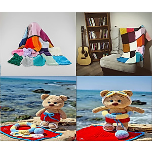 Lukche Super Soft Velvet Chenille Blanket Amigurumi Crochet Baby Blanket Knitting Yarn Super Bulky 3x100 gr (3x132 yds) Including Foldable Scissors (Mustard)