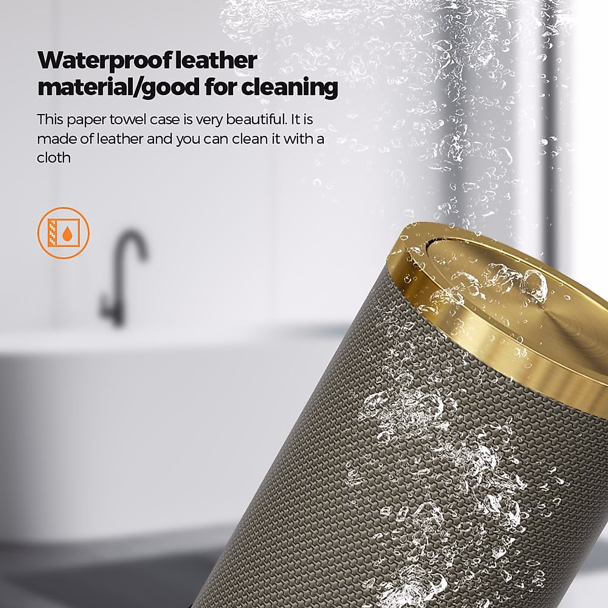 YOJIA 9L/2.4Gal Gold Trash Can with Swing Cover,Creative Shake Lid Leather Garbage Can, Garbage Can for Kitchen,Bathroom,Living Room,Office (9L-Checked Grey)