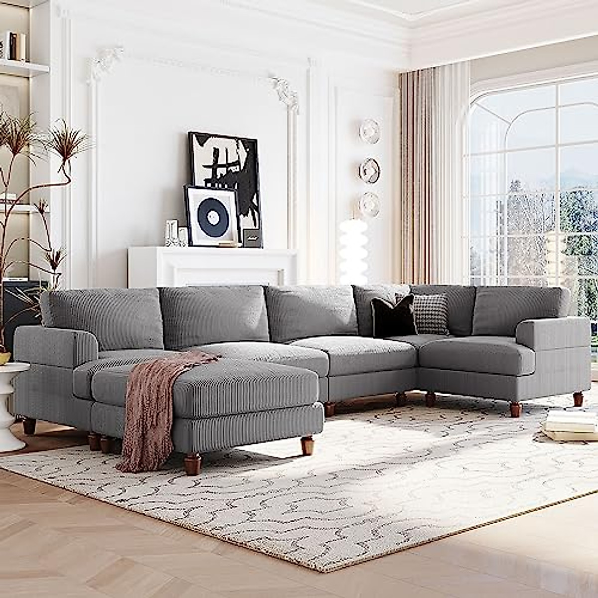 Free Combination Oversized Modular Sectional Sofa with Ottomans ,6 Seater Corduroy Upholstery L/U Shaped Reversible Corner Couch ,98" Sleeper Sofa&Couch Convertible Sofabed for Living Room Office