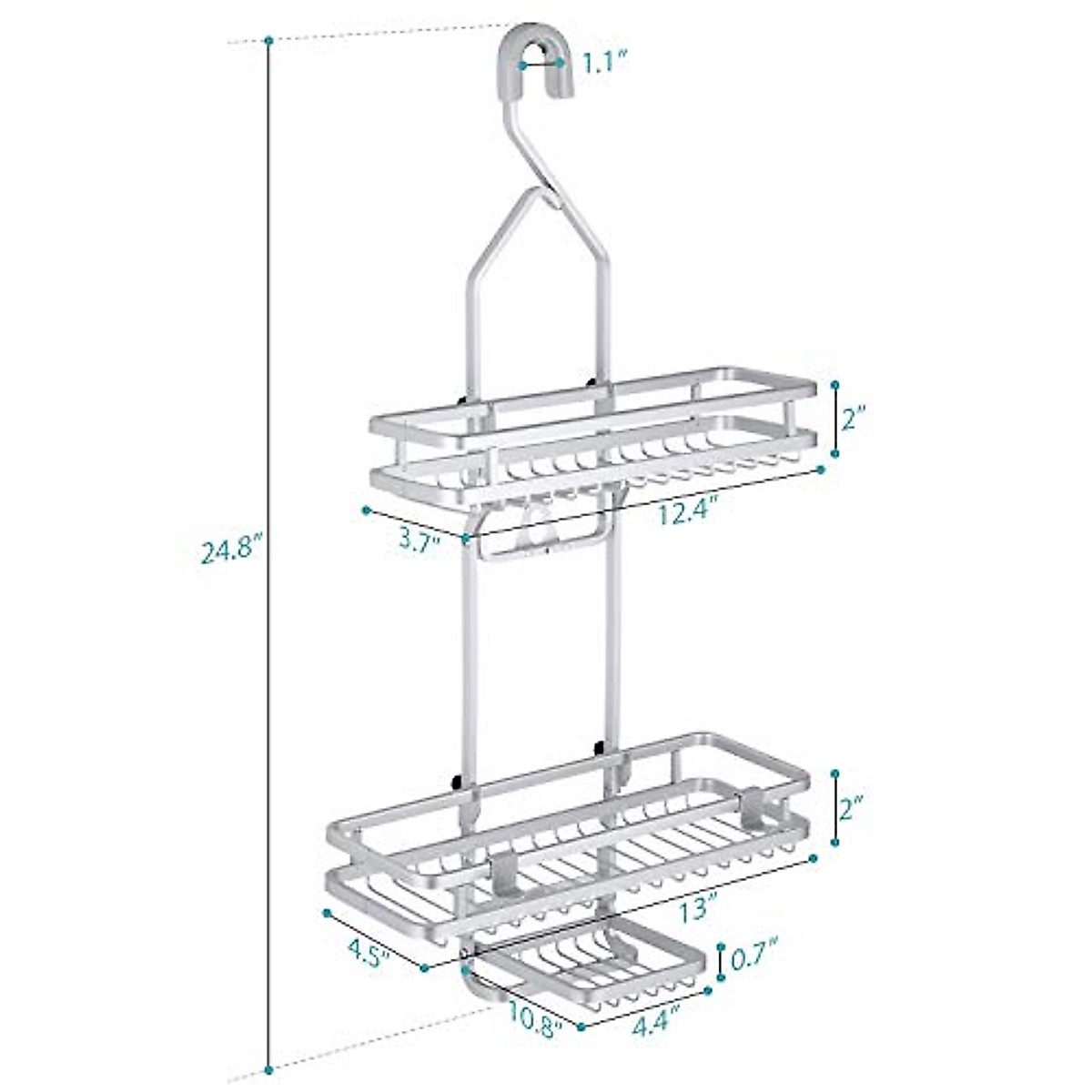 Auledio 3-Tier Shower Caddy, Adjustable Bathroom Hanging Shower Organizer Storage with Sorters Basket and Hooks , Fits Shampoo, Conditioner, Towels , Soap and More