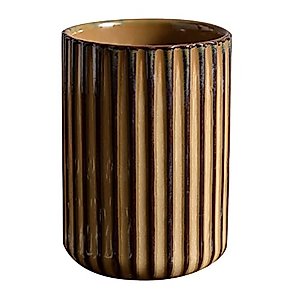 LIFKOME Ceramics Coffee Mugs Chinese or Japanese Style Porcelain Milk Mug No Handles Vintage Stripe Beverage Cup Drinks Tumbler for Tea Lovers 300ml Light Brown