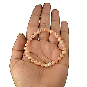 TAURISH Sunstone Semi Precious Gemstone 8 mm Round Beads Stretch Bracelet 7.5" Unisex