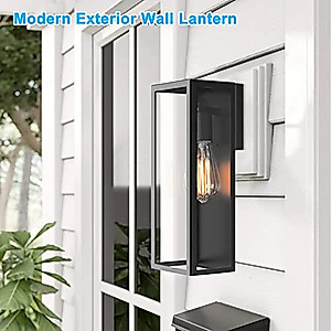 2-Pack Outdoor Wall Lanterns, Exterior Waterproof Wall Sconce with Glass Shades, Matte Black Porch Lights Wall Mounted, Anti-Rust E26 Modern Wall Lighting Fixtures for Patio Garage Entryway Front Door