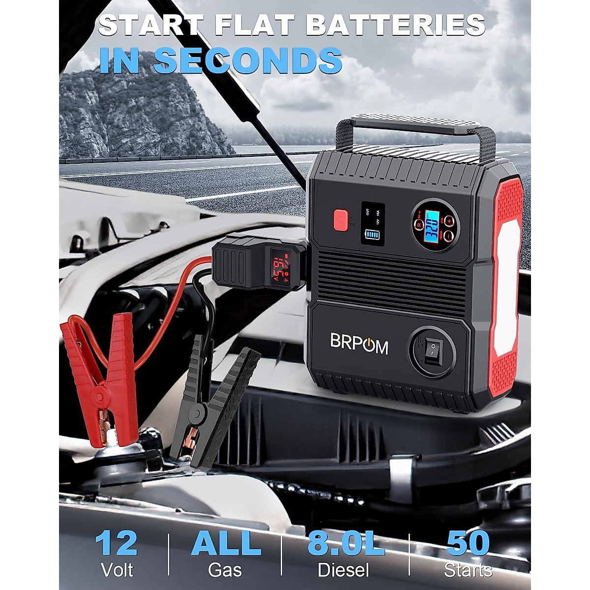 Car Jump Starter with Air Compressor, 150PSI 7000A Peak 24000mah (Up to All Gas or 8.0L Diesel Engine, 50 Times) Portable Jump Starter 12V Auto Battery Jump Pack QC 3.0 with 160W DC Out