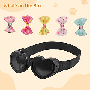 Small Dog Sunglasses Dog Goggles: UV Protection Wind Protection Dust Protection Fog Protection Pet Heart Glasses with Adjustable Strap, Fashion Cool Pet Sunglasses Cute Dog Bows Accessories (Black)