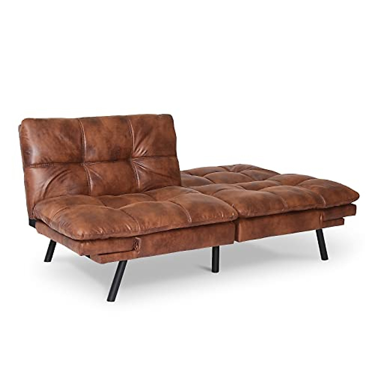 Opoiar Mid-Century Modern Brown Leather Convertible Sectional Loveseat Sofa with Wooden Frame, 3" Memory Foam Cushions, Perfect for Small Spaces / 71", Twin