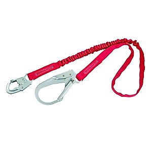 3M Protecta PRO-Stop 1340230 6' Tubular Shock Absorbing Lanyard, Snap Hook At One End, Rebar Hook On Leg End,310-Pound Capacity, Red