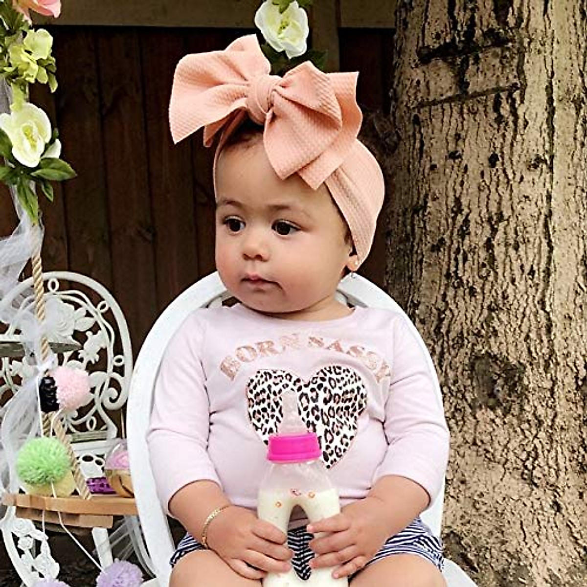 KIDOCHEESE Oversized Bows Baby Girl Headbands with Nylon Elastics, Large Hair Wraps and Accessories for Newborns, Infants, Toddlers