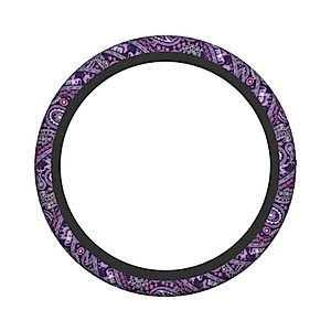 Purple Elephant Steering Wheel Cover Women Girl Car Accessories Interior Universal 15 Inch Auto Anti-Slip Steering Wheel Protector for Truck SUV Sedan