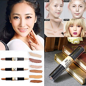 Wismee 3Pcs Dual-Ended Contour Stick, 6 Colors Contour and Highlighters Stick Brightening Concealer Contouring Pen Kit for Light Dark Skin Face Makeup Cosmetic Foundation Creamy Set for Women Girls