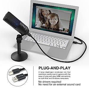 Fifine Podcast Microphone USB with Headphone Monitoring 3.5mm Jack and Pluggable USB Connectivity Cable for Computer,PC,Mac/Windows,Recording Voice Over, Streaming Twitch/Gaming/YouTube/Discord-K670B