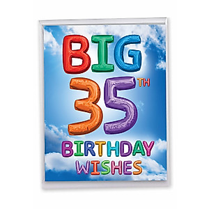 NobleWorks - Large 35th Happy Birthday Card (8.5 x 11 Inch) - Funny 35 Year Milestone Bday Congrats, Jumbo Group Card from All of Us (Not 3D or Raised) - Inflated Messages 35 J9398MBG-US