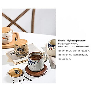 MELFEW Vintage Coffee Mug Retro Style Ceramic Cups, 380ml Kiln Change Clay Breakfast Cup Creative Gift for Friends (StyleA)