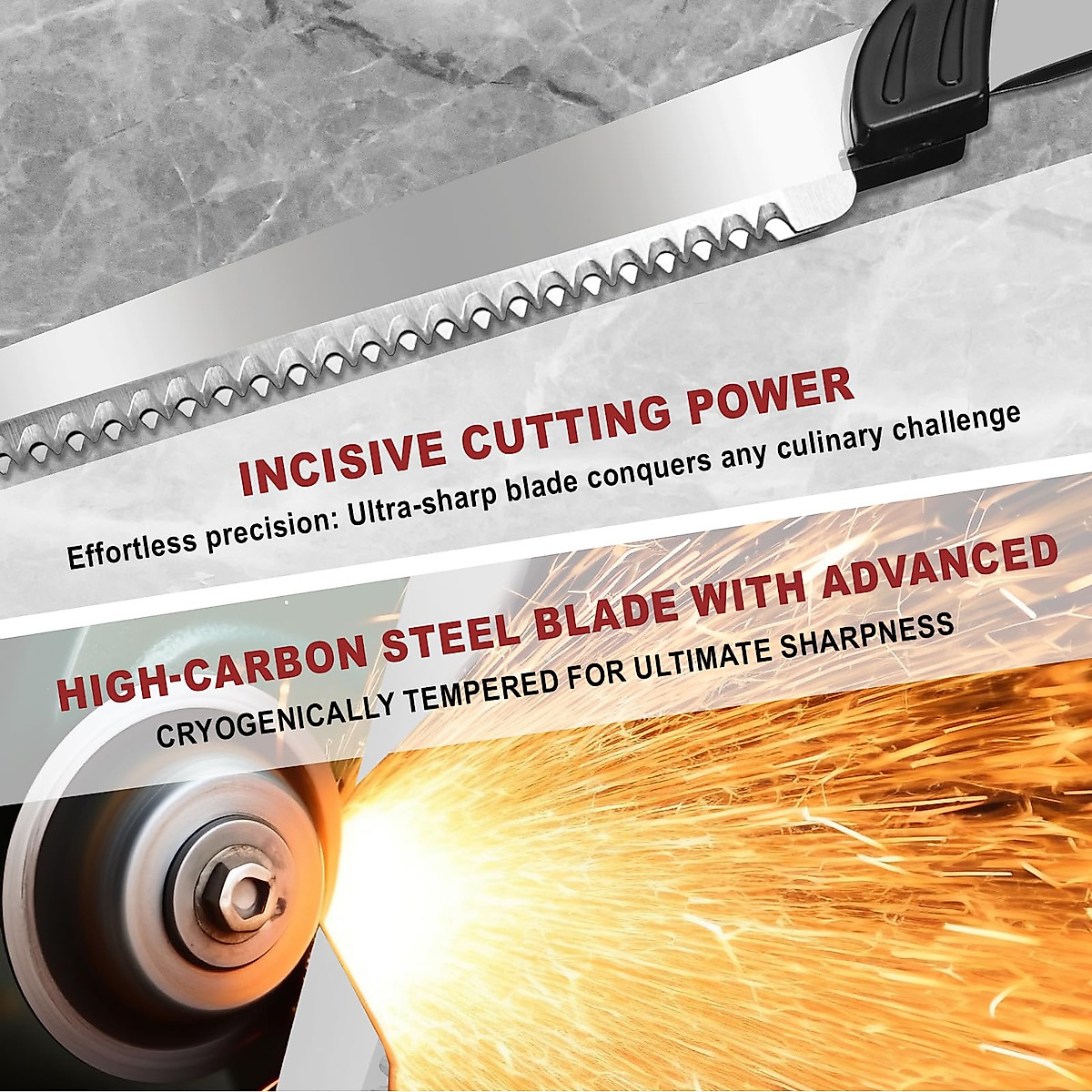 Zuplo Electric Knife - Electric Carving Knife for Meat Slicing, Bread Slicing, Ergonomic Handle with 2 Stainless Steel Blades for Sliced Meat & Bread(Faux Leather Texture)