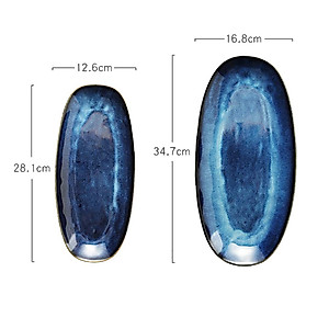 Cabilock Serving Platter Dishes Oval Dinner Plates Ceramic Serving Ware Party Trays Food Oven Safe for Turkey Meat Fish Appetizers Sushi Dessert Blue L