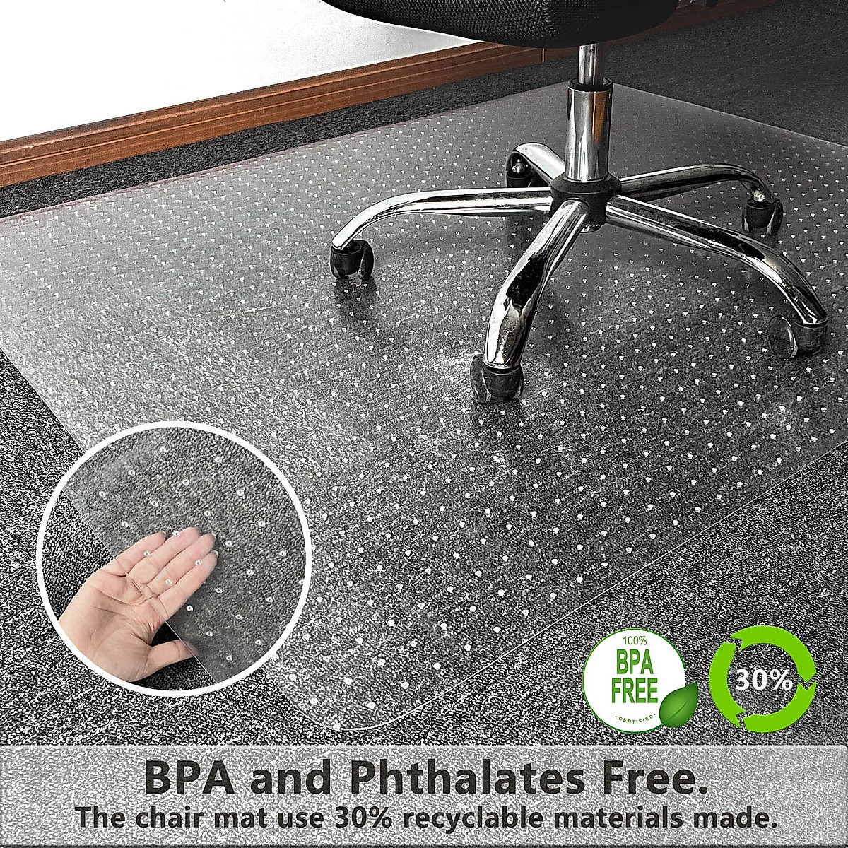 Naturehydro Office Chair Mat for Carpeted Floors - 48" x 48" Plastic Floor Mat for Low Pile Carpet, Easy Glide Rolling Computer Desk Chair Mat, BPA and Phthalates Free (Square)