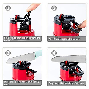 Knife Sharpeners, Mini Knife Sharpener with Suction Base, Pocket Knife Sharpeners Suitable for Most Blade Types, Small Knife Sharpener for Kitchen and Camping, Red