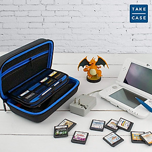 New 3DS XL Case by TAKECASE - Compatible with New 2DS XL - Travel Carrying Case Includes XL Stylus, Protective Hard Shell, 16 Game Storage, Accessories Pouch - Blue/Black [UPDATED FEB 2018]