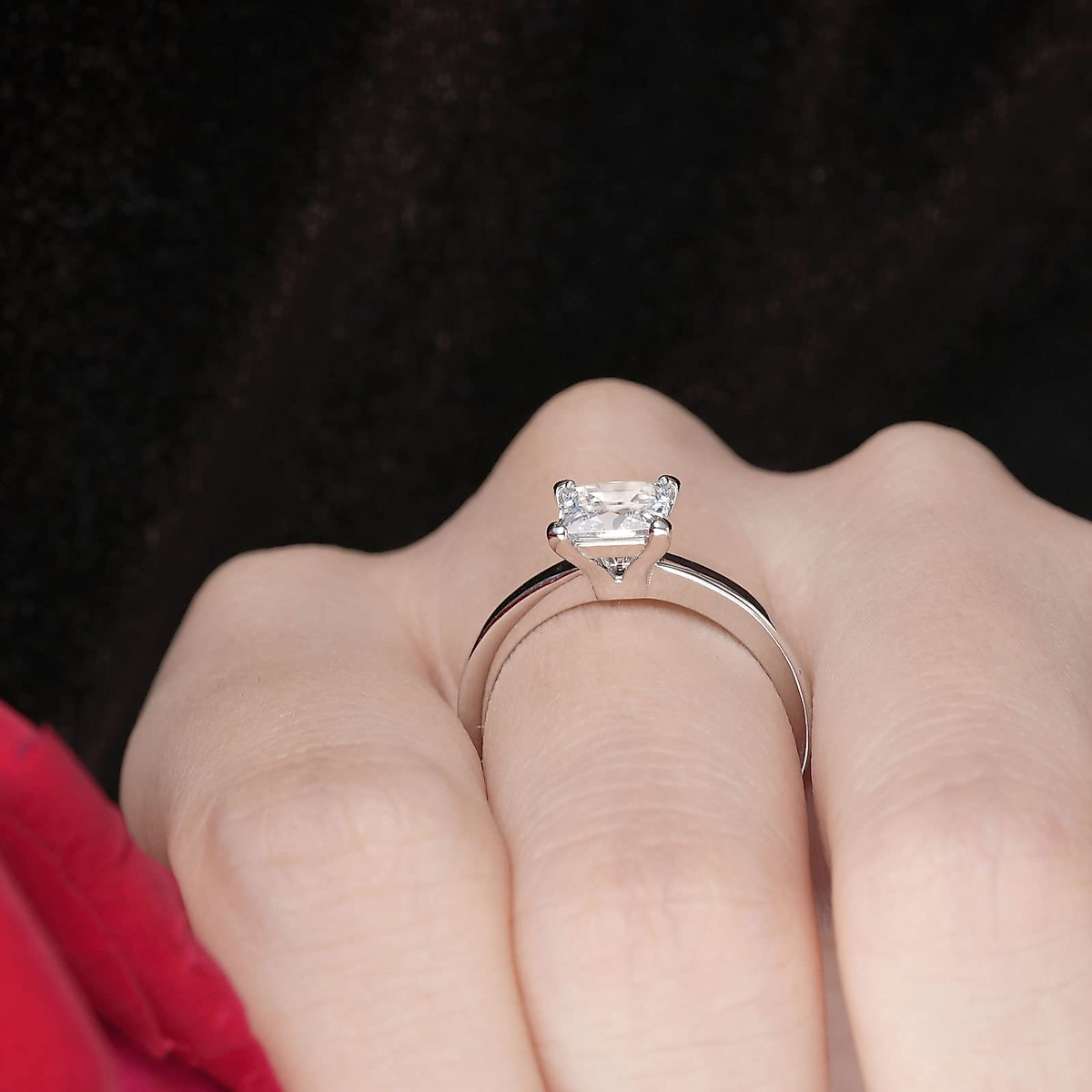 SHELOVES Solitaire Princess Cut Cubic Zirconia Wedding Engagement Rings for Women 925 Sterling Silver Sz 5