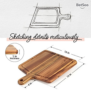 PREMIUM ACACIA Wood Cutting Board with Handle(17'' x 13'' x1") Rectangular Acacia Wooden Cutting Board for Kitchen, Chopping Boards for Meat, Cheese Board, Bread, Vegetables & Fruits