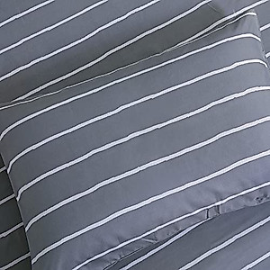 Vaulia Soft Microfiber Bed Sheet, with Deep Pocket and All Around Elastic, Wrinkle Resistant, Grey Stripes Pattern, Full Size 4-Piece Set (1 Fitted Sheet 1 Flat Sheet 2 Pillowcase)