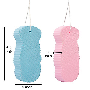 BESOBELLA Exfoliating Sponges (4 pcs) - Super Soft exfoliating Bath Shower Sponge - Removes Dead Skin and Impurities from Body - Great for Adults and Children - Pink & Blue & White & Gray