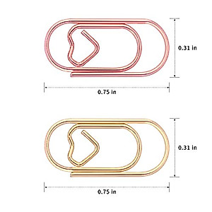 LAHONI 150 Pieces Cute Paper Clips, Mini Smooth Steel Wire Heart Shaped Paperclips Bookmark Clips for Office Supplier School Student (0.79 inch/20mm) Gold