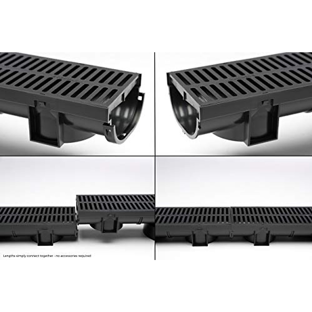 Compact Series 5.4 in. W x 3.15 in. D x 39.4 in. L Trench and Channel Drain with Black Grate 3Pack Kit including 2 End Caps