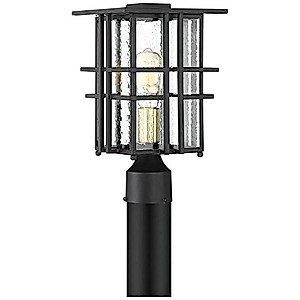 Possini Euro Design Arley Modern Outdoor Post Light Fixture Black Geometric Frame 13 3/4" Seedy Glass for Exterior Barn Deck House Porch Yard Patio Outside Garage Front Door Garden Home Roof Lawn