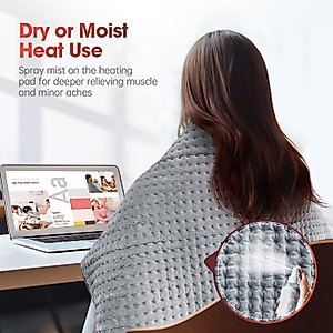 Heating Pad for Back Pain Relief, 17"x 33" Extra Large Electric Heating Pad for Cramps Neck Shoulder, XL Moist Heated Pad Gift for Women & Men, Auto Shut Off Heat Pad, Machine Washable, Light Gray