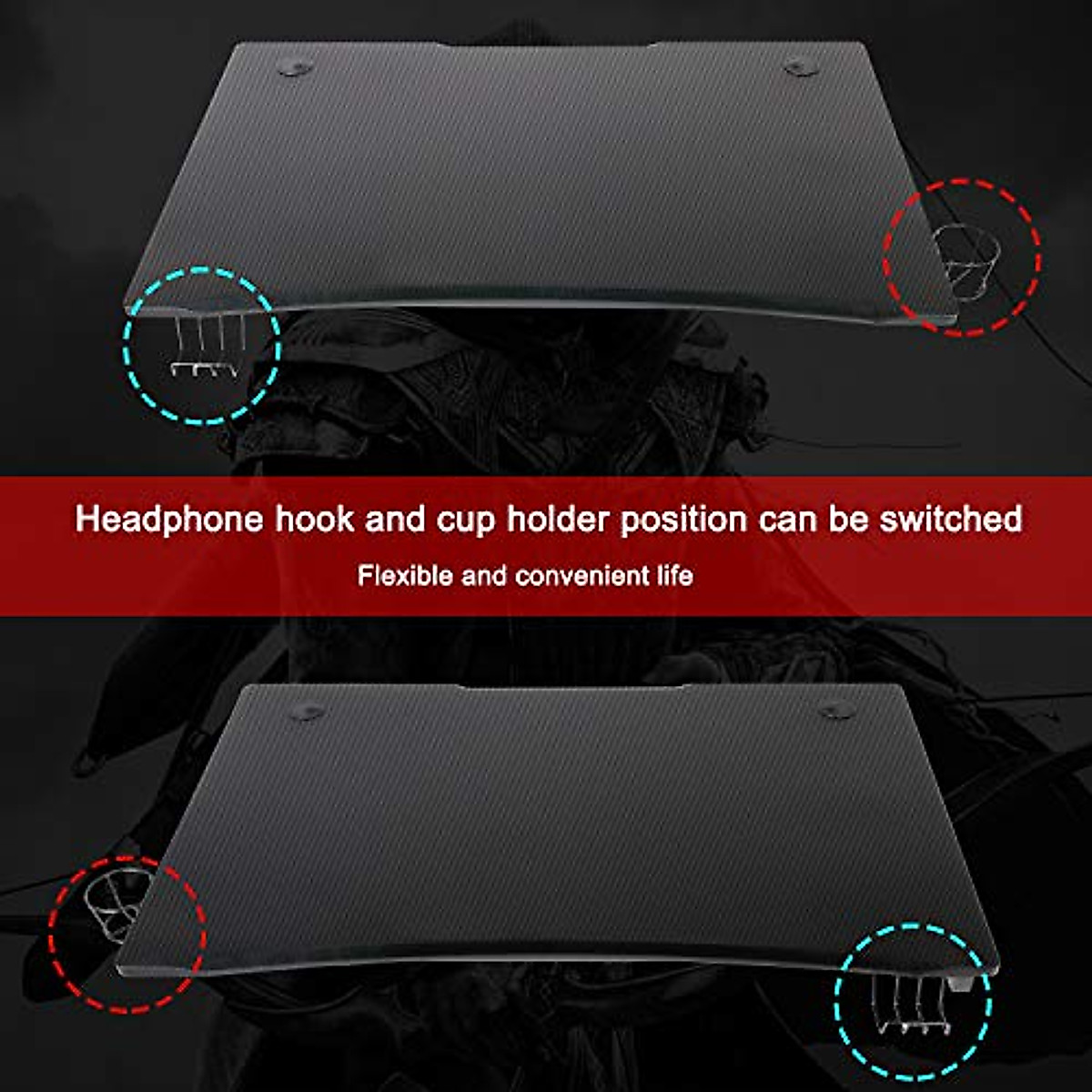 LYNSLIM Ergonomic Gaming Desk – 42” K Shaped Computer Table for Home Office Gamer Workstation with 2 Headphone Hooks and Cable Management (Black)