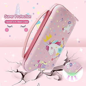 Pink Unicorn Carrying Case Compatible with Nintendo Switch (NOT OLED or LITE) with Dockable Protective Grip Case+Screen Protector+Unicorn Stickers, Hard Storage Case Accessories Kit for Girls Gifts