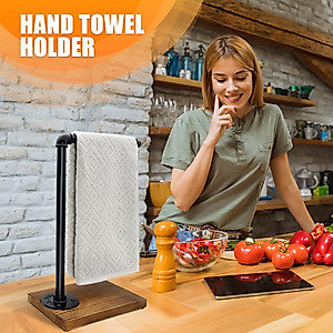 YESSAP 15'' Hand Towel Holder, L Shaped Towel Holder Stand with Weighted Base, Black Hand Towel Stand for Bathroom Kitchen Countertop