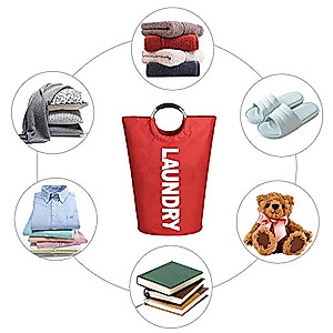 Mziart Thicken Laundry Bag Hamper Tote with Alloy Handles, Heavy Duty and Durable Canvas Clothes Storage Bag Washing Bag, Collapsible and Self Standing as Laundry Basket (Red)