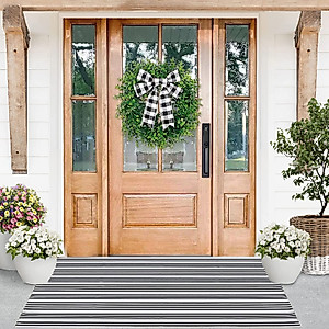 KaHouen Black and White Striped Outdoor Rug 27.5"x43", Front Porch Rug, Hand Woven Cotton Washable Striped Layered Doormats for Layered Door Mats Porch/Kitchen/Laundry Room/Farmhouse/Entryway